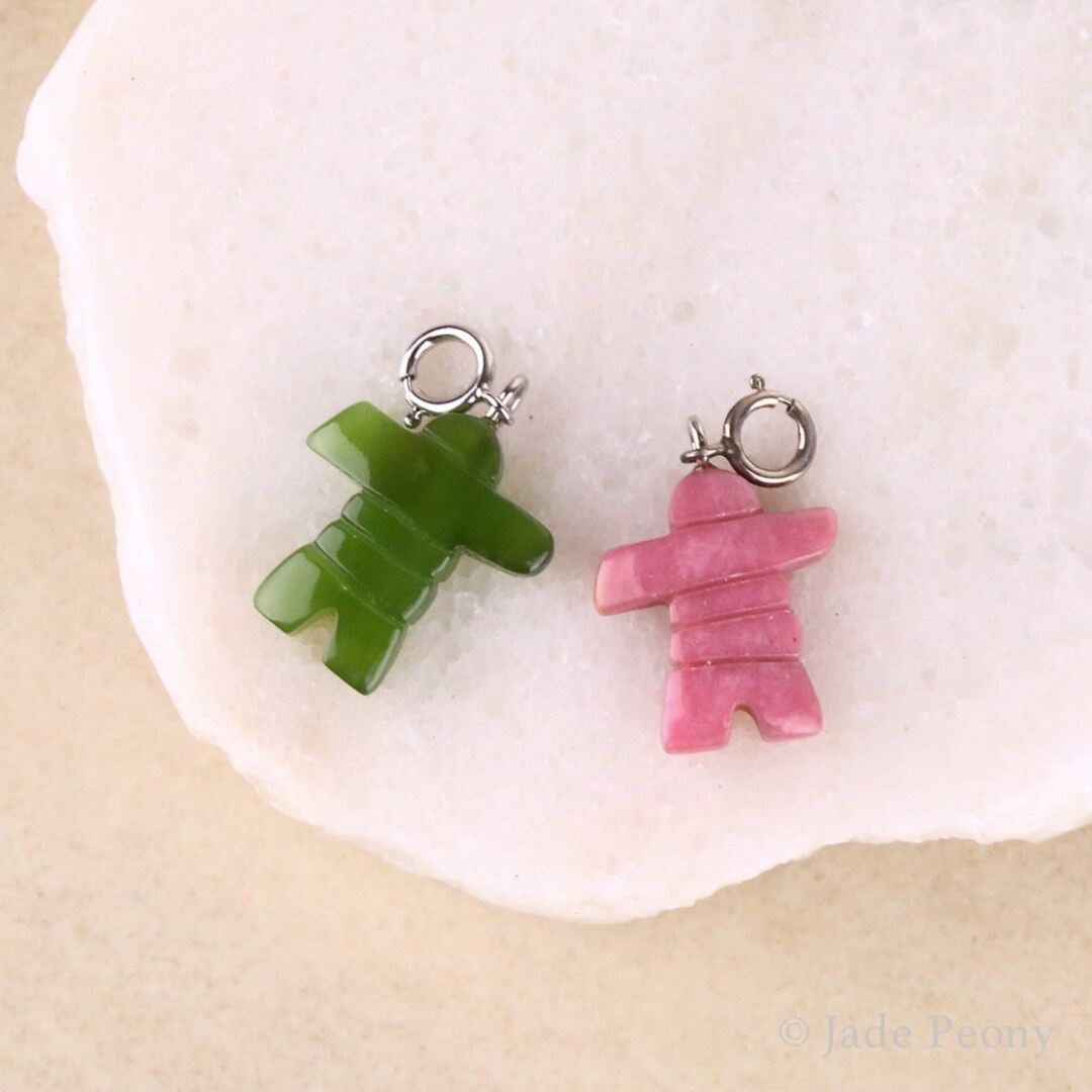 Jade Carved Inukshuk Charm Pendant - Rhodonite Inukshuk - Carved ...