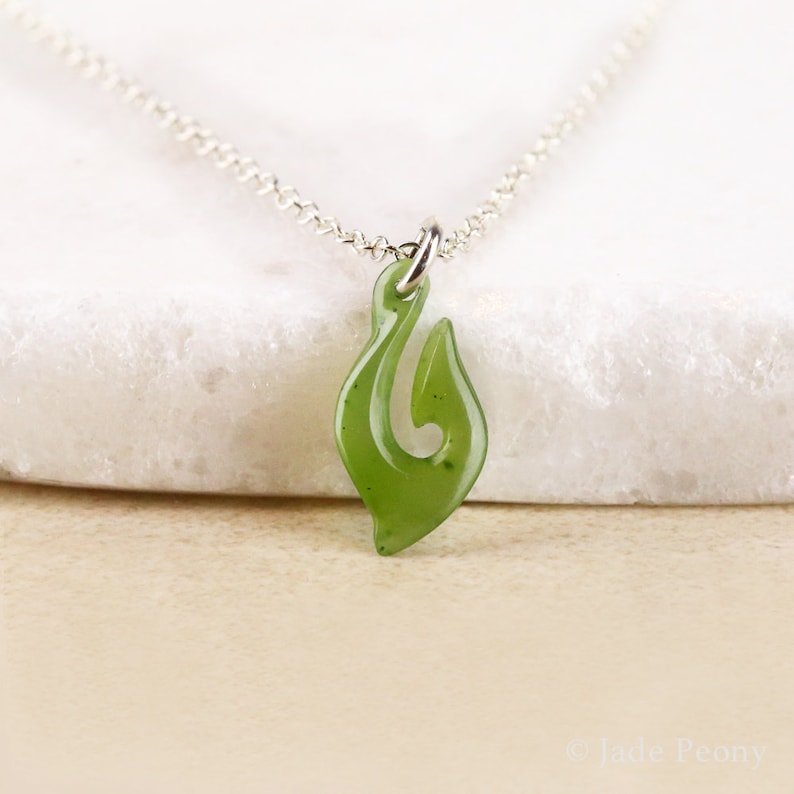 Carved Green Jade Pendant Genuine Jade Charm Necklace Koru | Etsy