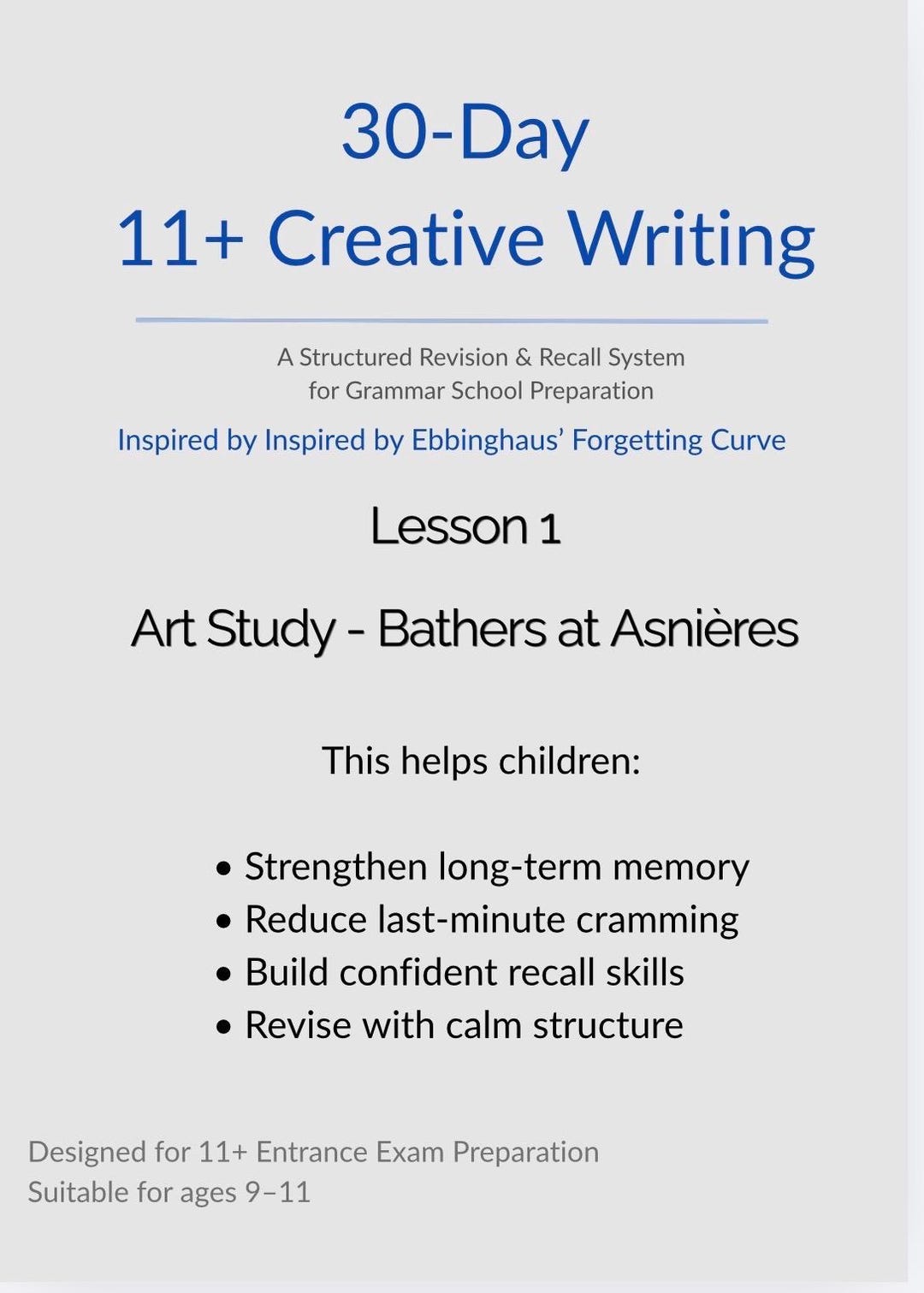 11+ Revision | Writing | Art Study | 30-day Spaced Repetition Study ...