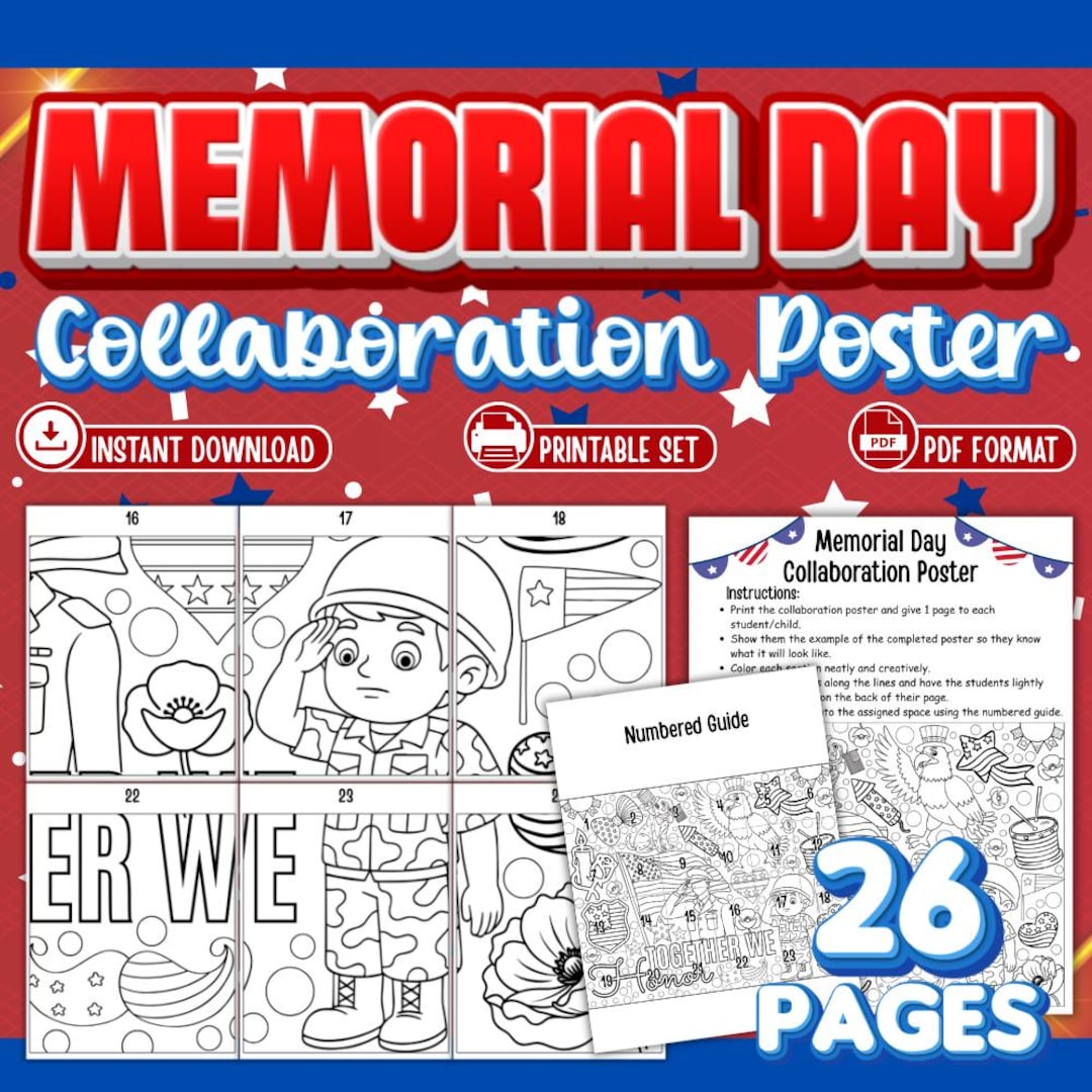 Memorial Day Coloring Poster for Kids Classroom Activity, Patriotic ...