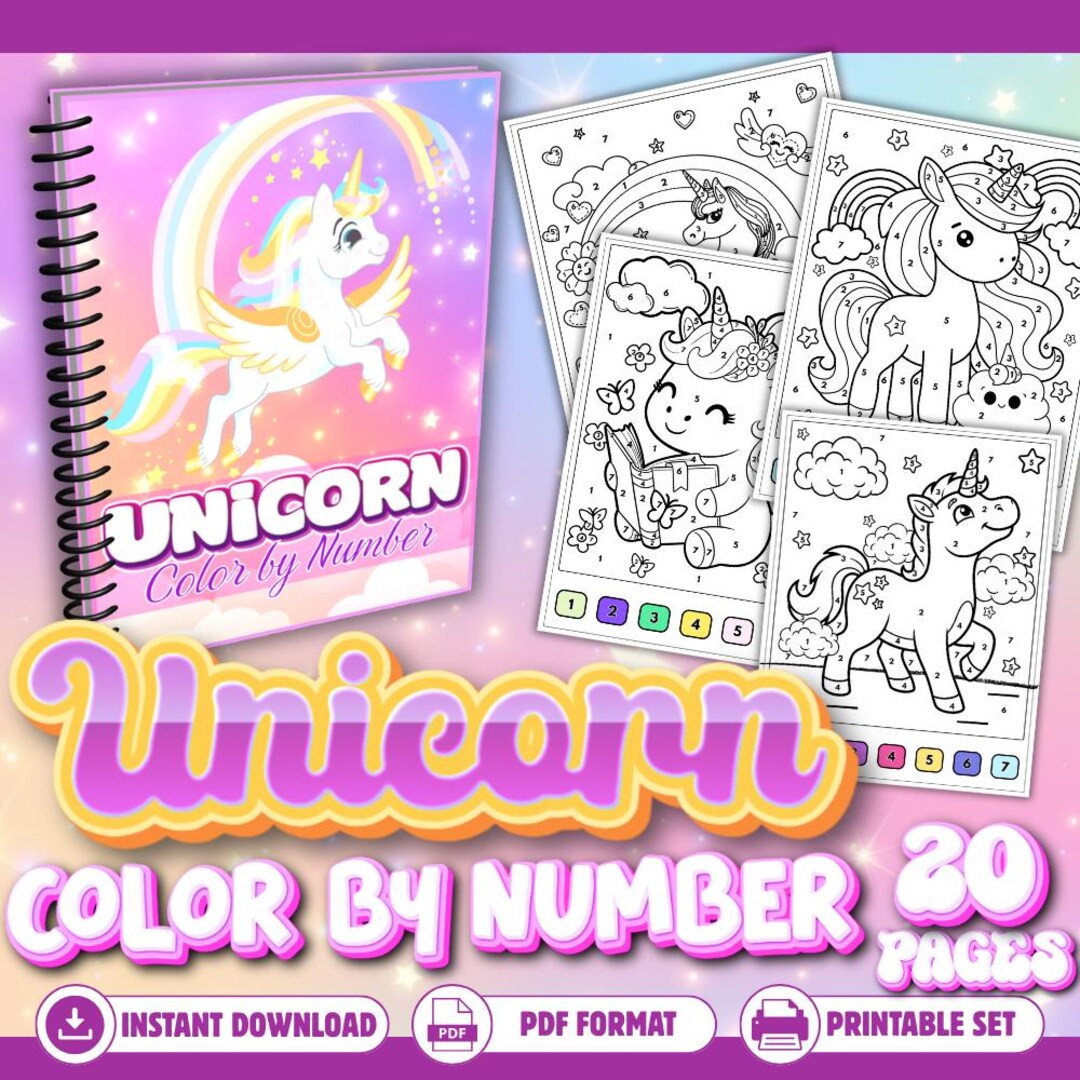 Unicorn Color by Number Pages for Kids | Magical Unicorn Coloring ...