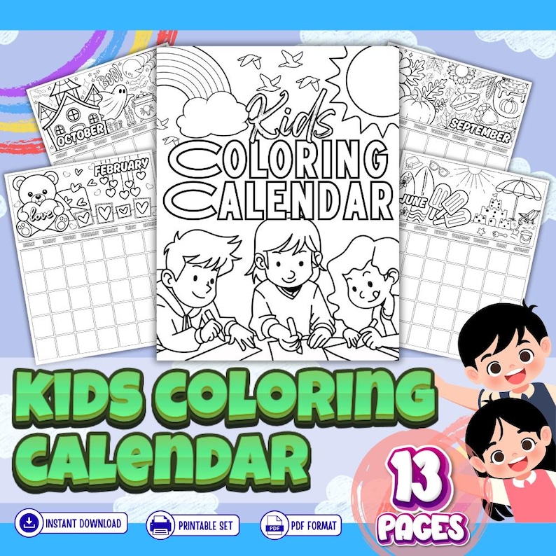 Kids Coloring Calendar for Toddlers and Preschoolers, Fun Educational ...