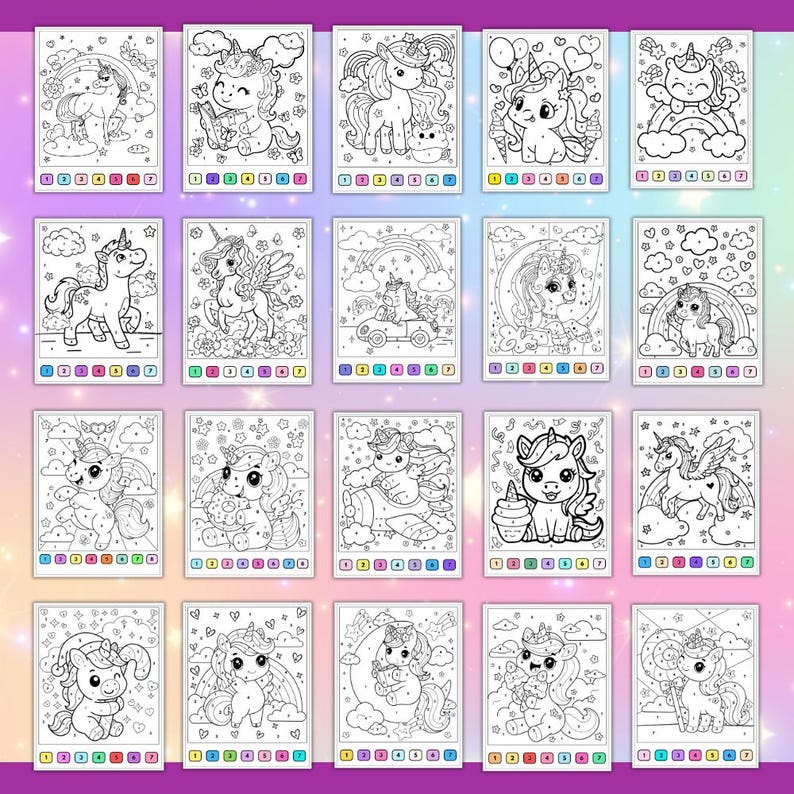Unicorn Color by Number Pages for Kids | Magical Unicorn Coloring ...