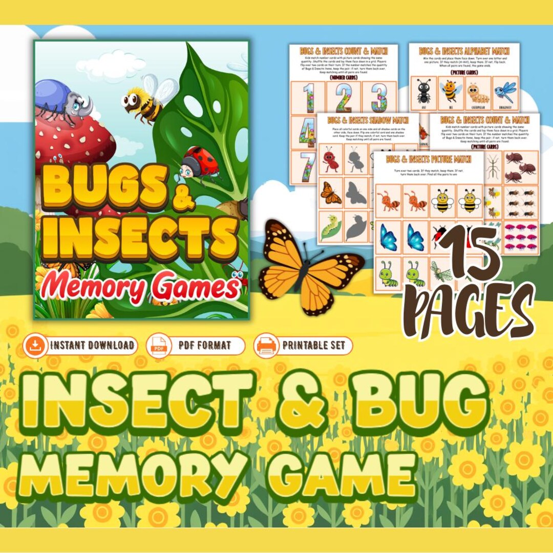 Bugs and Insects Memory Match Game for Kids | Alphabet, Count, Shadow ...