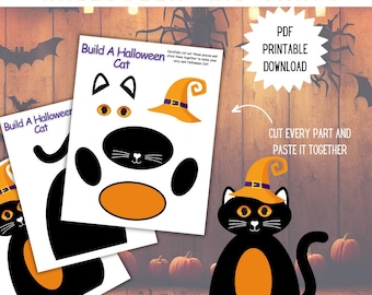 Halloween Build-a-cat Craft for Kids, Cut and Paste Activity for ...
