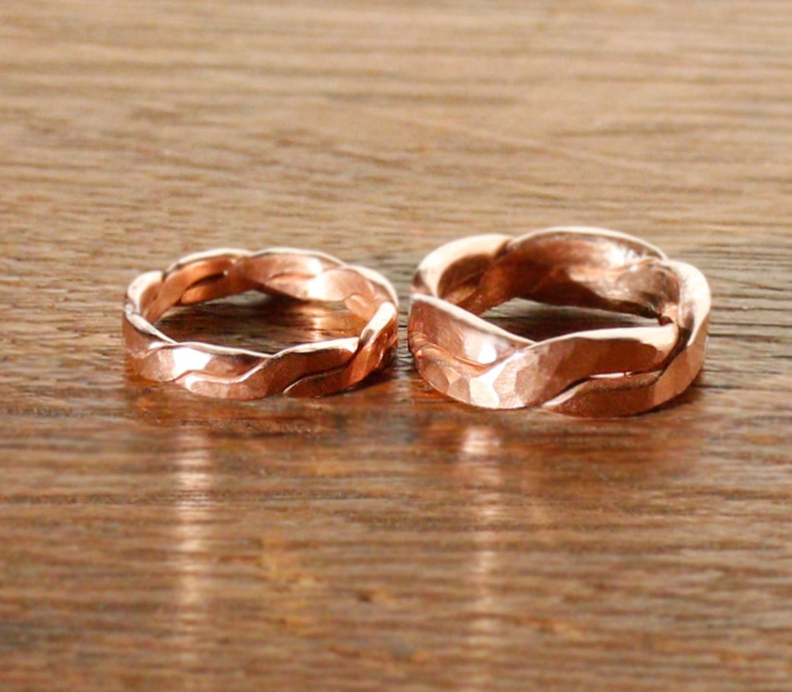 Wedding Set Forged Chunky Hammered Twisted Copper Rings Rustic | Etsy