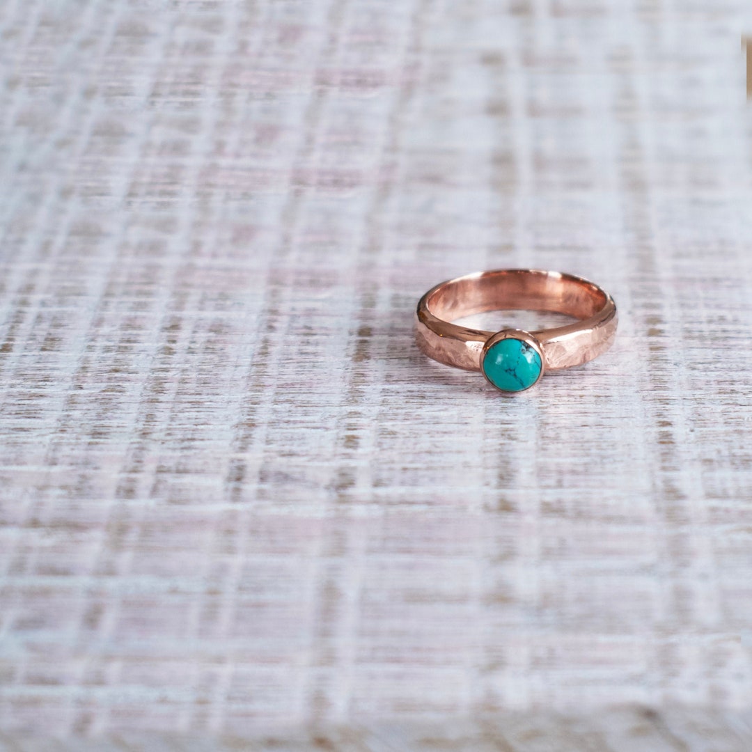 Copper Ring and Turquoise Copper Band Forged and Hammered With 6mm ...