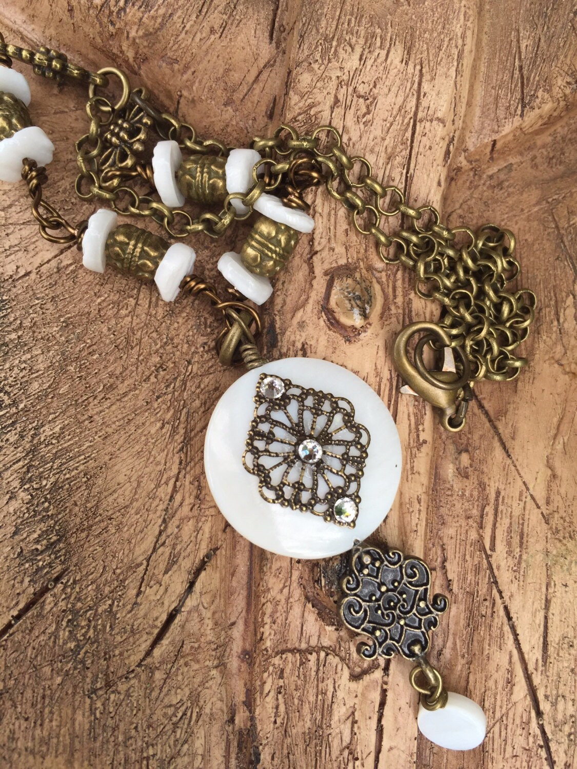 Vintage White Filigree Necklace - Etsy