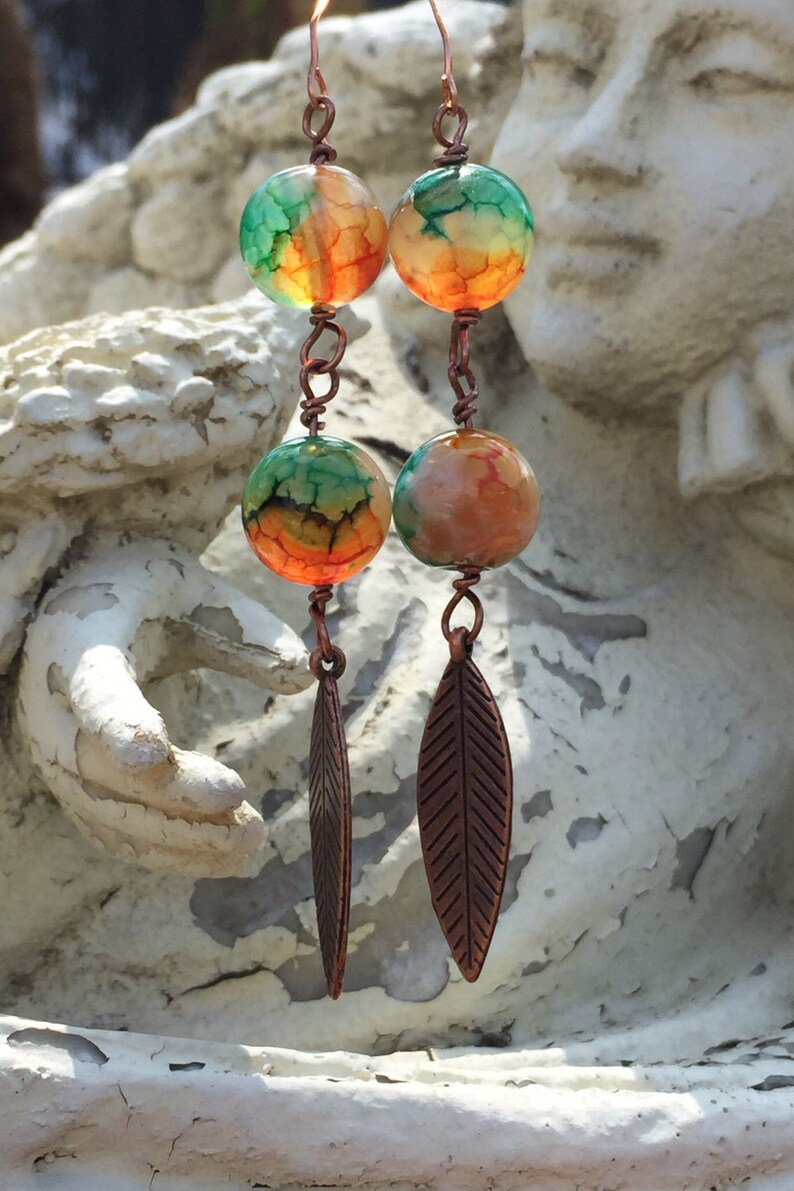 Copper & Agate Bead Earrings - Etsy