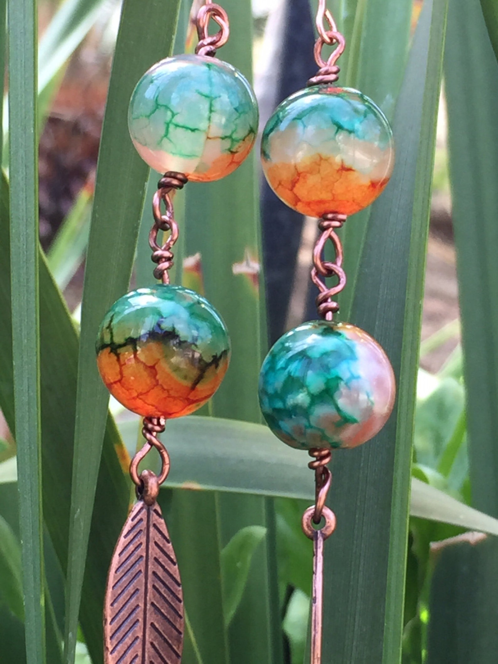Copper & Agate Bead Earrings - Etsy