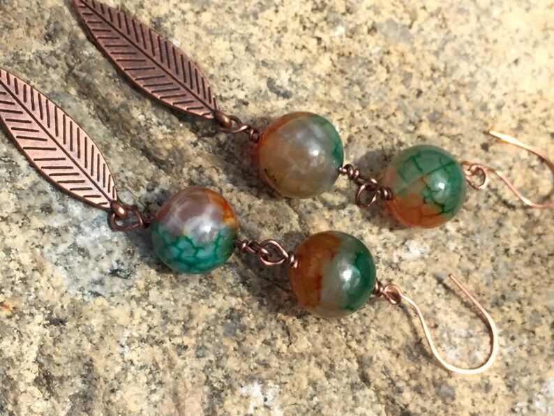 Copper & Agate Bead Earrings - Etsy