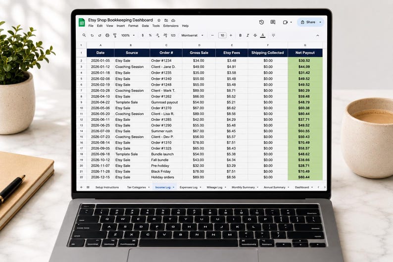 Etsy Shop Bookkeeping Spreadsheet | Google Sheets, Excel Finance ...