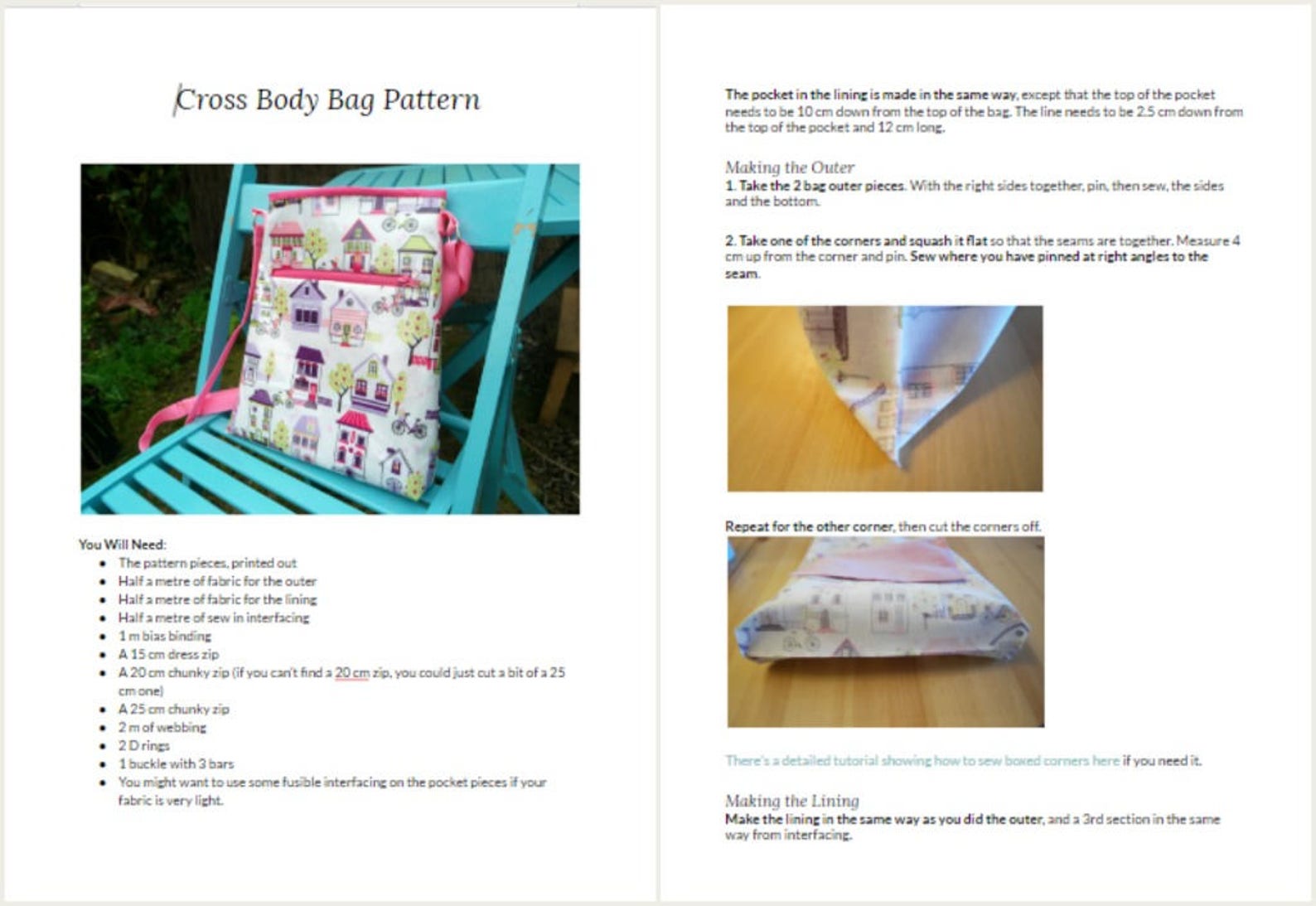 Cross Body Bag Pattern PDF Pattern Digital Sewing Pattern Purse Handbag ...