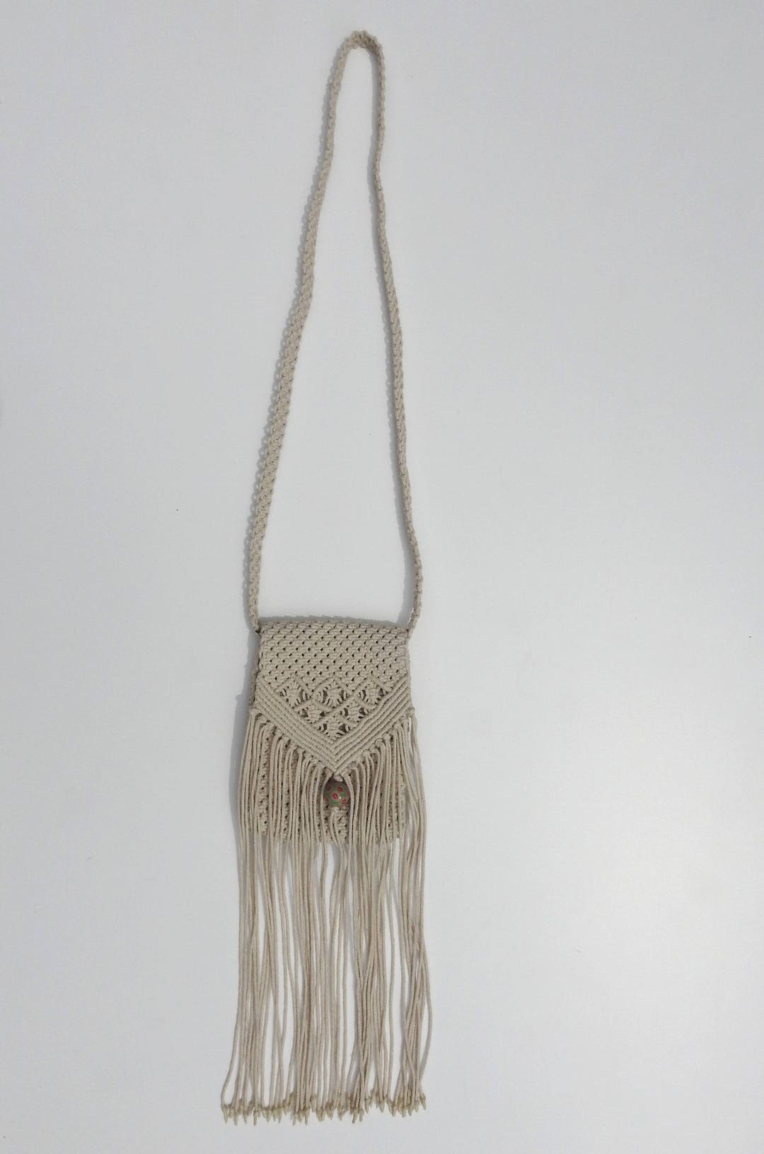 Small Macrame Bag macrame Pouch Fringe With Bead Retro and - Etsy