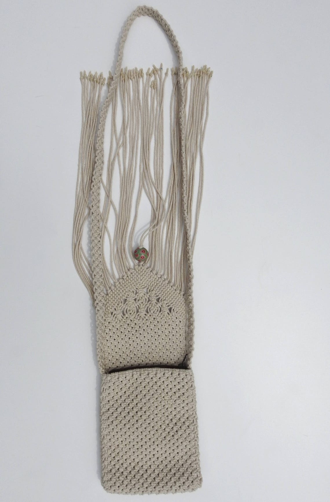 Small Macrame Bag macrame Pouch Fringe With Bead Retro and - Etsy