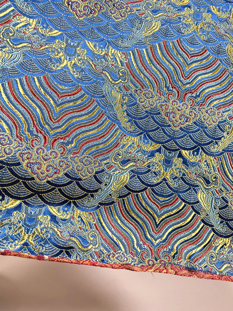 Traditional Ocean waves Silk rayon jacquard brocade Fabric | Etsy