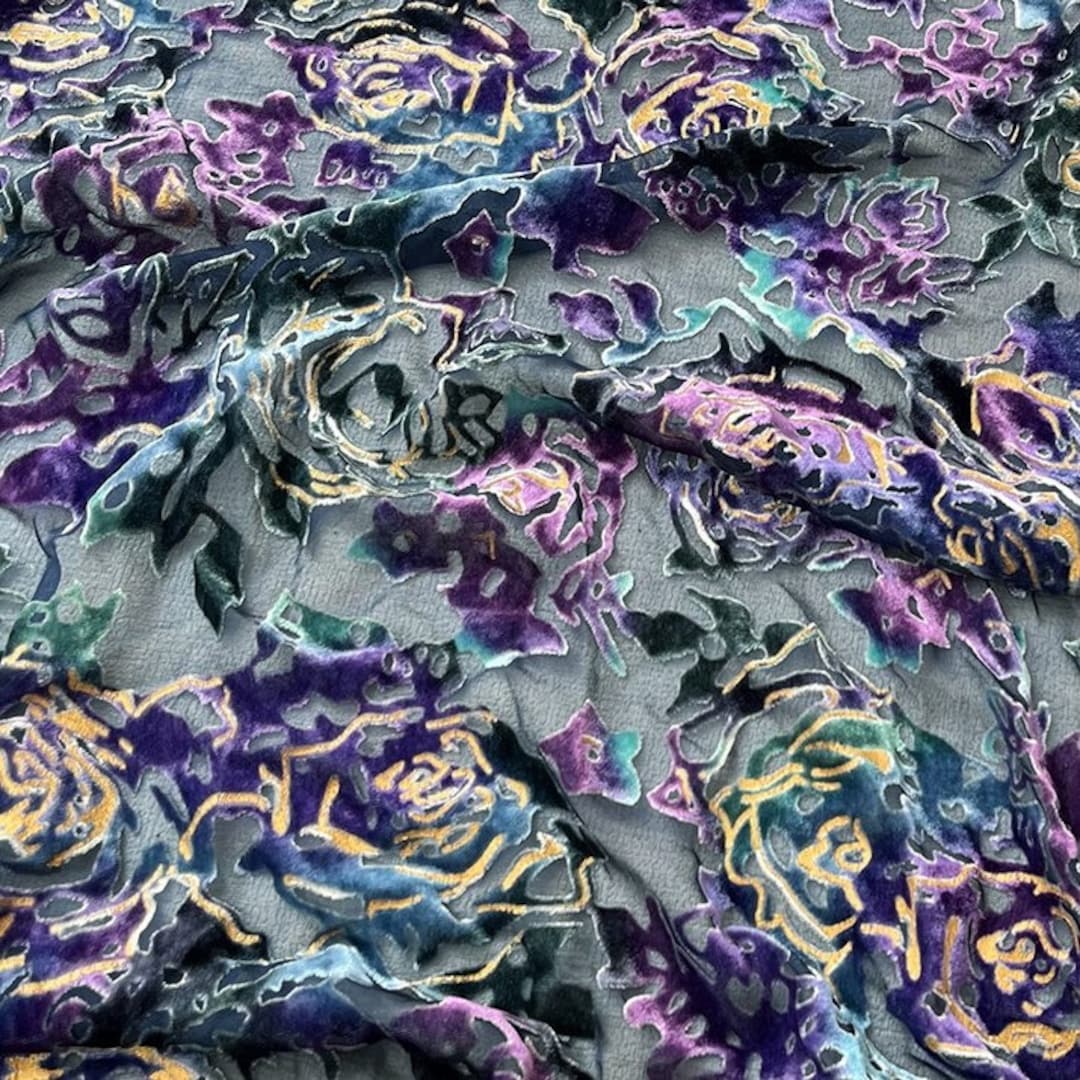 ZIPUXU - Floral Sheer Burnout Silk Velvet Fabric - 140cm and 114cm Wide ...