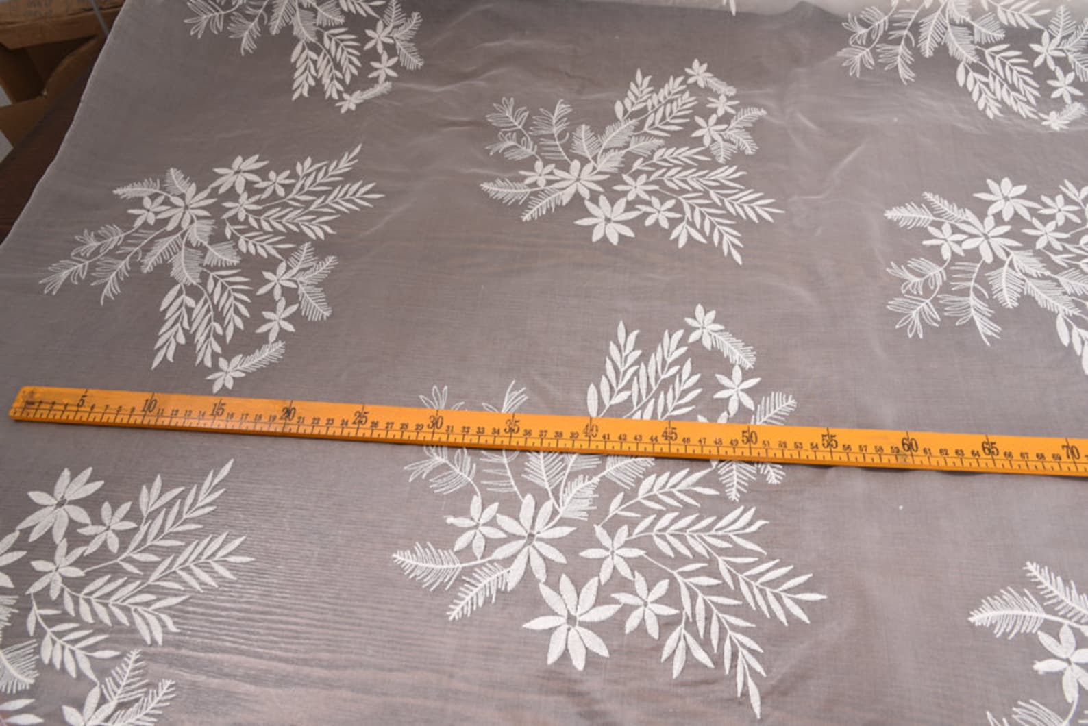 Transparent Embroidered Silk Organza Fabric, 55"/140cm, Fine Silk Stiff ...