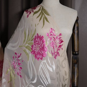 DAHUA - Flowers Sheer Burnout Silk Devore Satin Fabric - 114cm Wide by ...