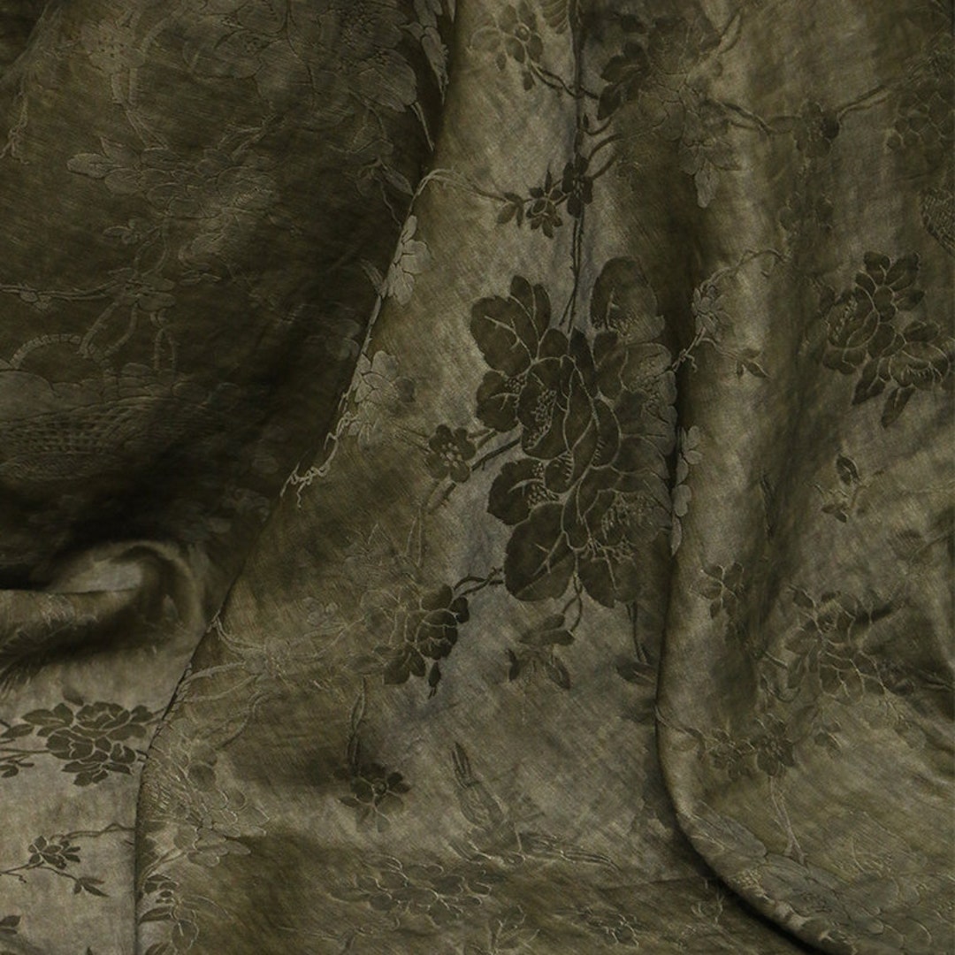 SILHEM Vintage Distressed Silk Jacquard Linen Blend Jacquard Gambiered ...