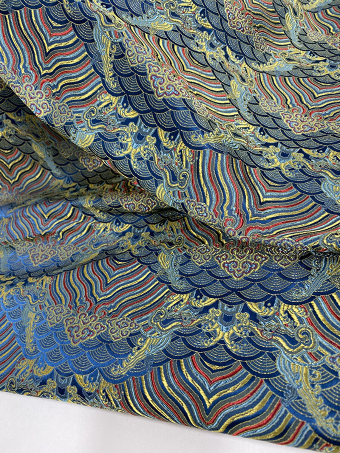Traditional Ocean waves Silk rayon jacquard brocade Fabric | Etsy