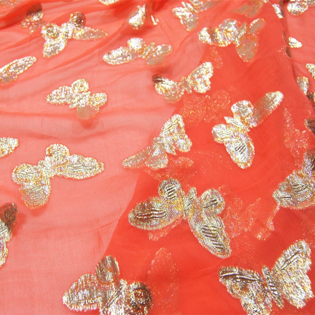 JINDIE - Golden Thread Weave Sheer Silk Crinkled Georgette Fabric ...