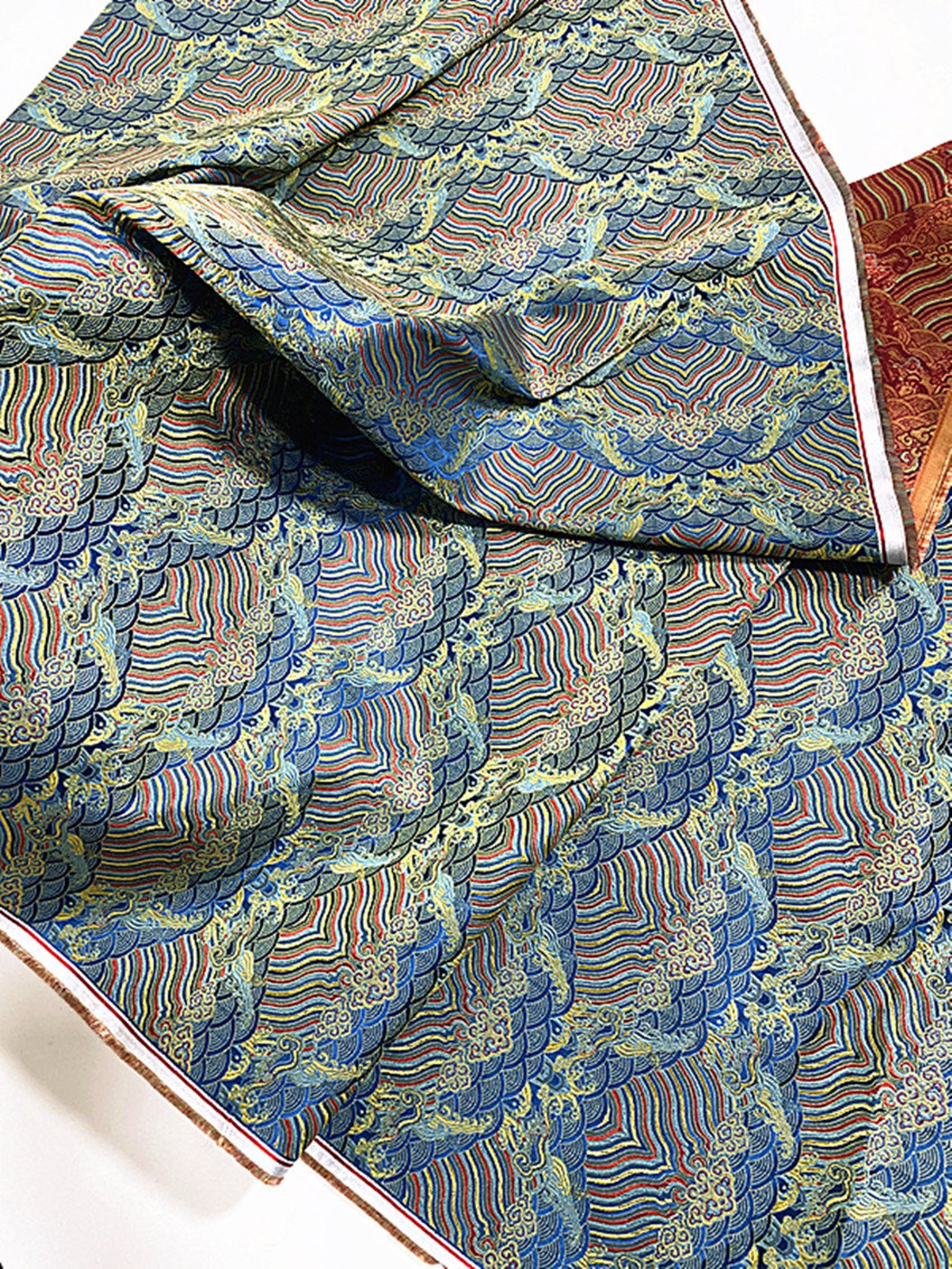 Traditional Ocean Waves Silk Rayon Jacquard Brocade Fabric - Etsy Canada