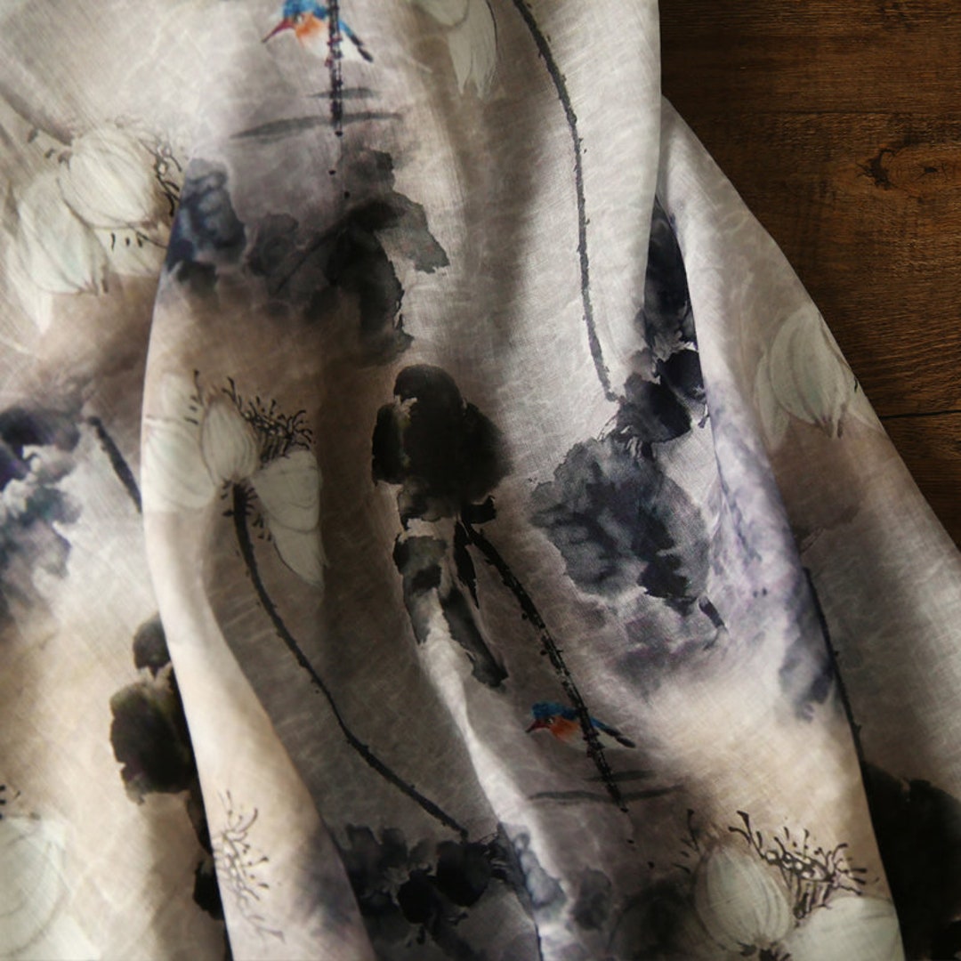 YANMO - Vintage Style Floral Printed Ramie Fabric - 140cm Wide by the ...