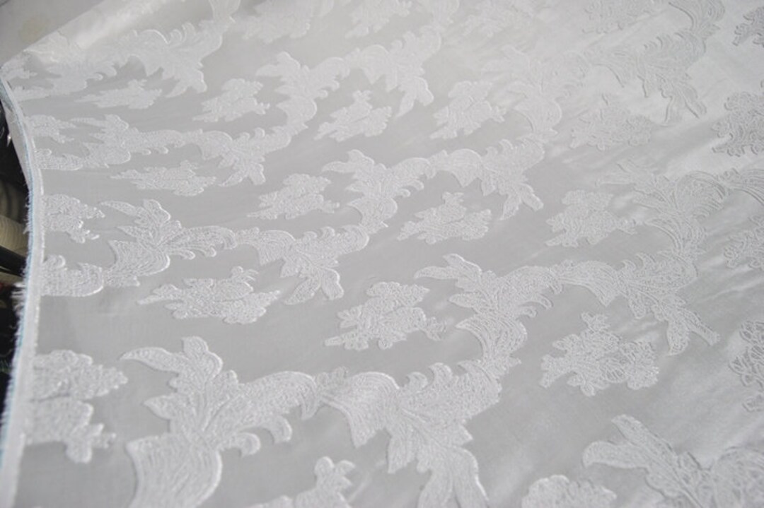 YESHUHUA - White Sheer Special Cut Flower Silk Burnout Fabric - 135cm ...