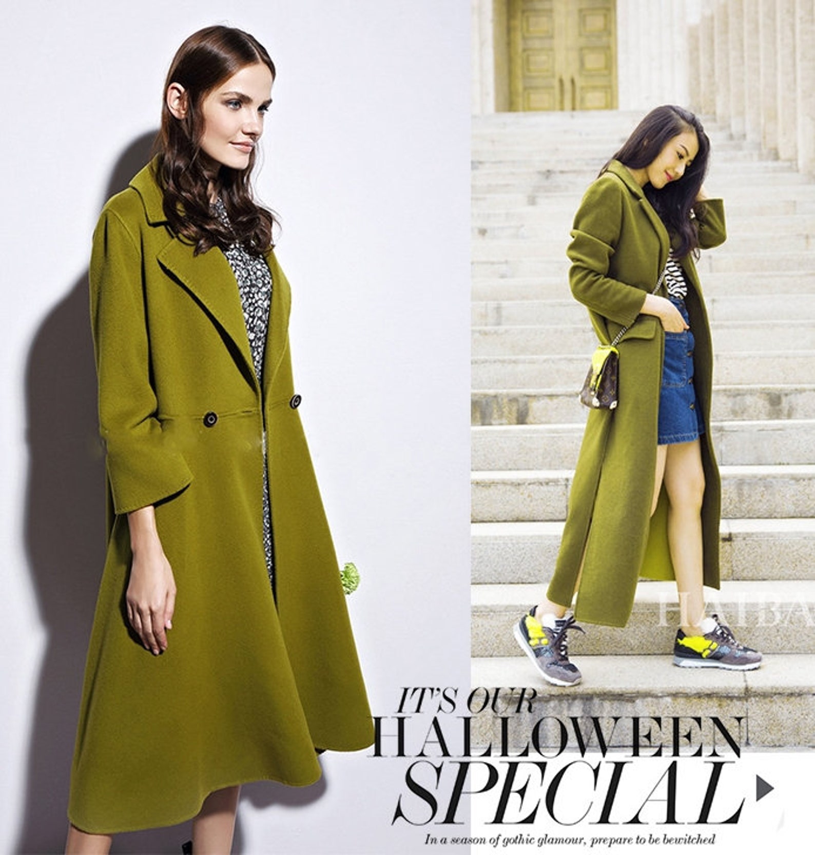 Olive Green Double Faced Cashmere Wool Blend Fabric Etsy