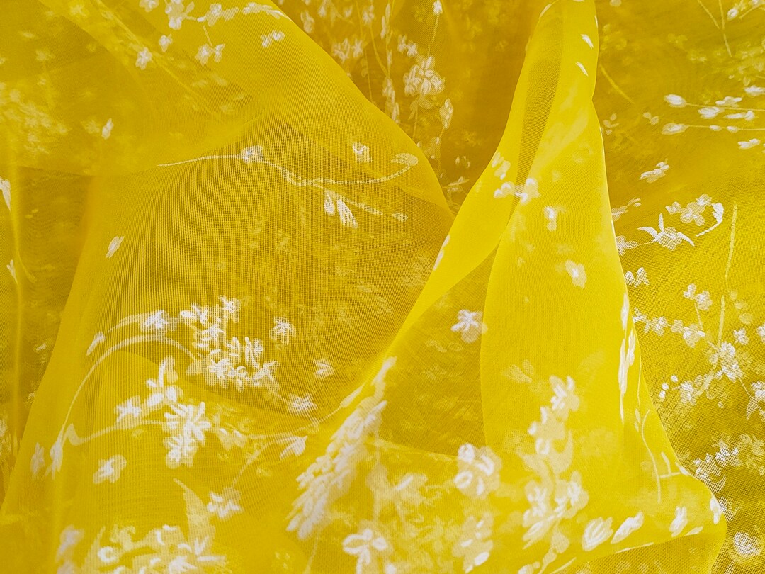 Floral Print Stiff Structured Grid Cloth Silk Organza Fabric - by the ...