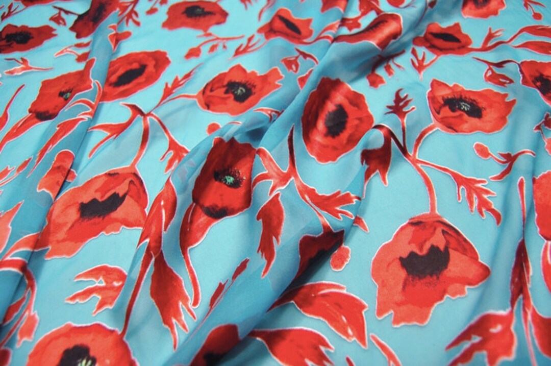 Red Floral Sheer Burnout Silk Devore Satin Fabric-by the Yard - Etsy