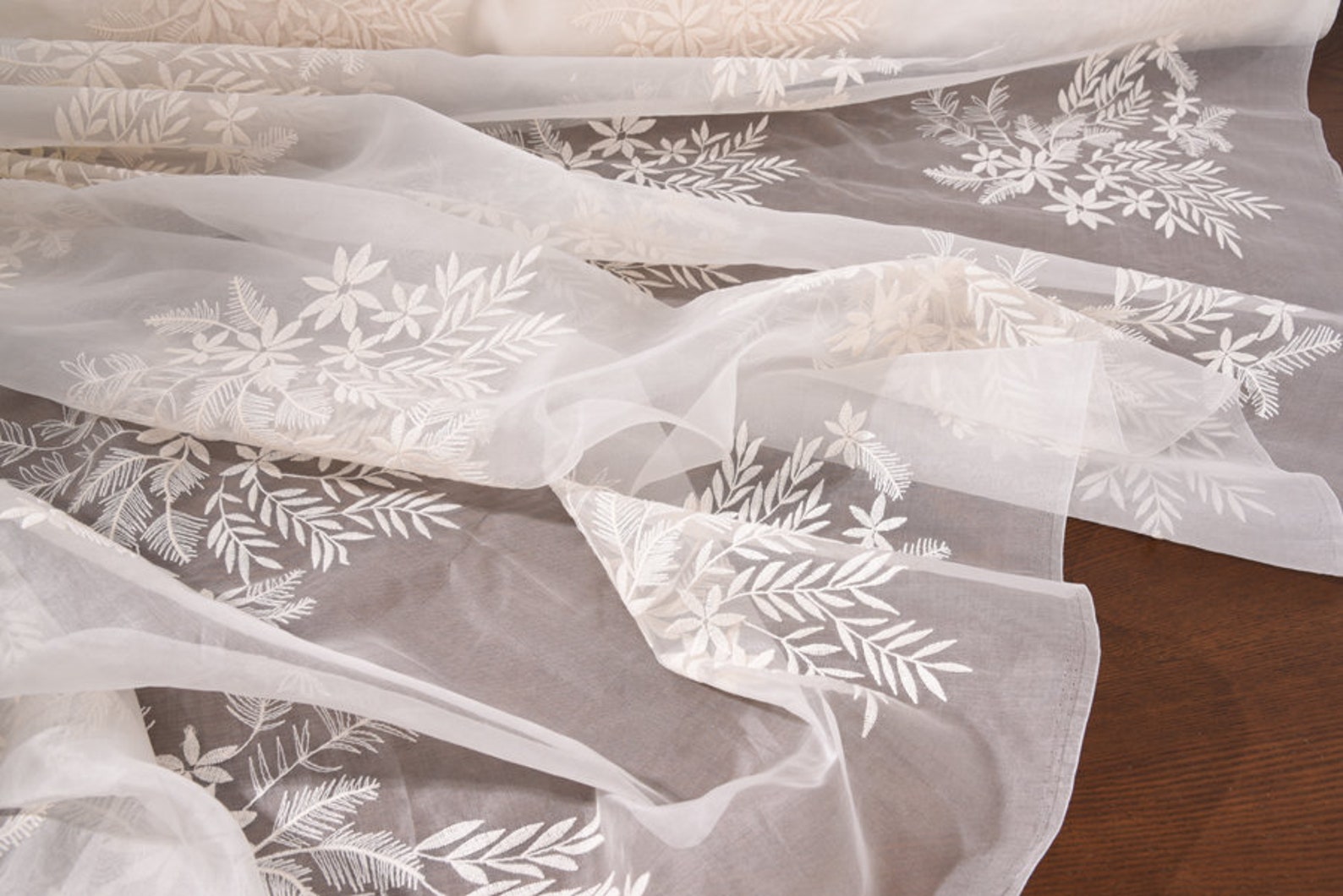 Transparent Embroidered Silk Organza Fabric, 55"/140cm, Fine Silk Stiff ...