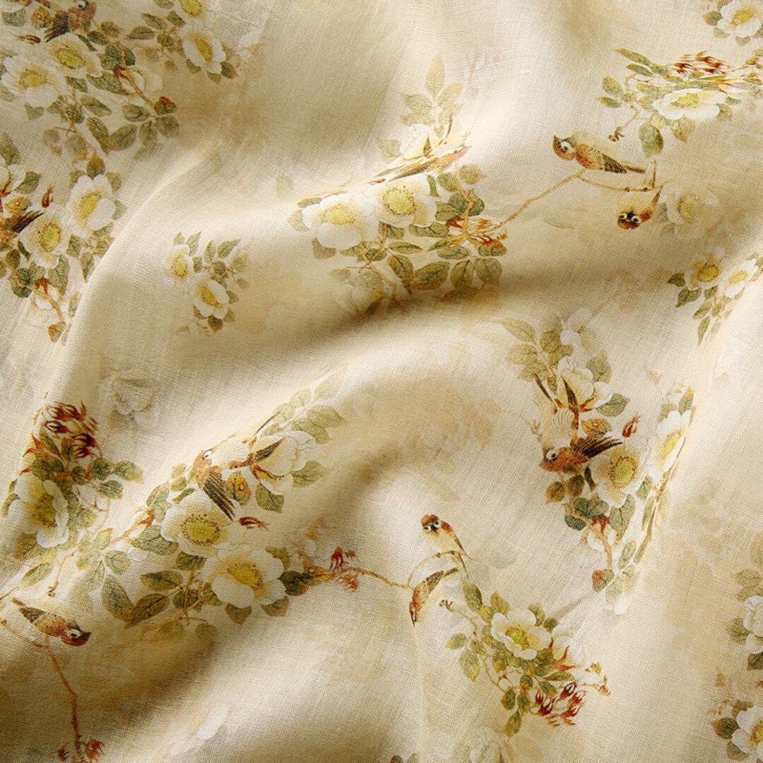 BAINIAO - Vintage Style Floral Printed 42 Thread Count Ramie Fabric ...