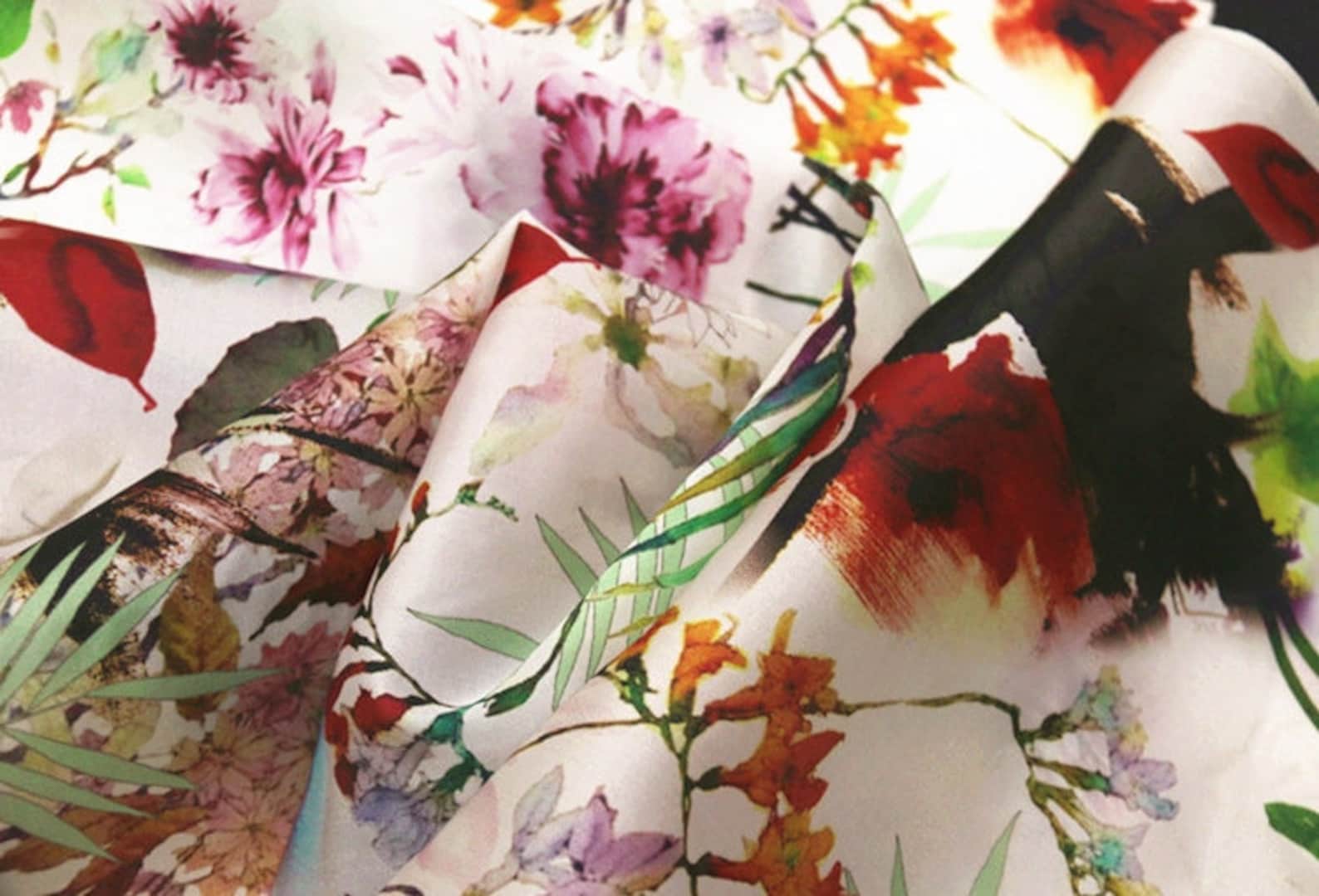 Silk Organza Satin With Floral Print Silk Fabric by the Yard - Etsy