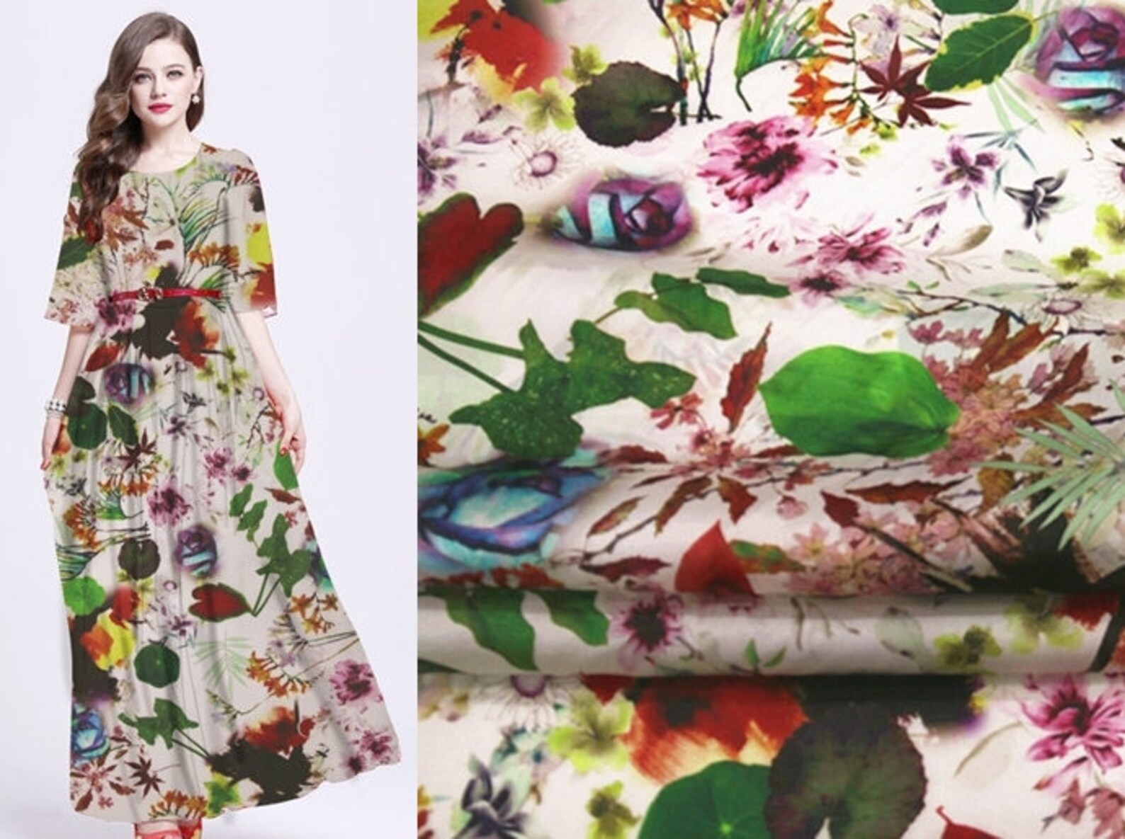 Silk Organza Satin With Floral Print Silk Fabric by the Yard - Etsy