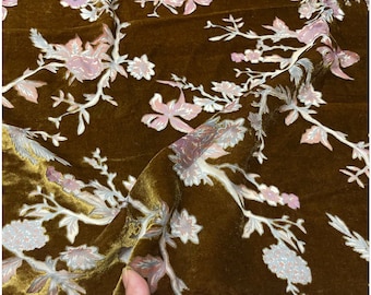 LVSESYH Floral Sheer Crinkled Burnout Silk Velvet Fabric 120cm Wide by ...