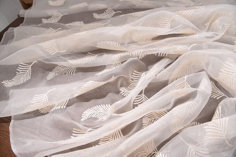 Transparent Embroidered Silk Organza Fabric, 55"/140cm, Fine Silk Stiff ...