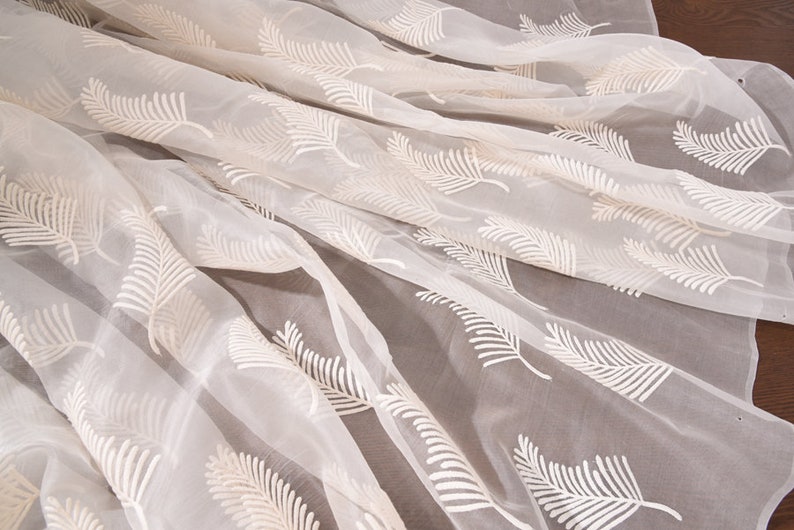 Transparent Embroidered Silk Organza Fabric, 55"/140cm, Fine Silk Stiff ...