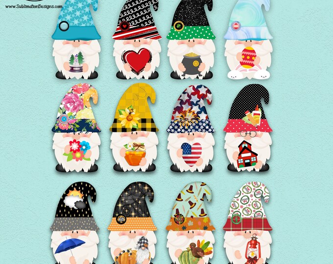Seasonal Gnome Bundle Sublimation Designs Download - 12 Months of ...