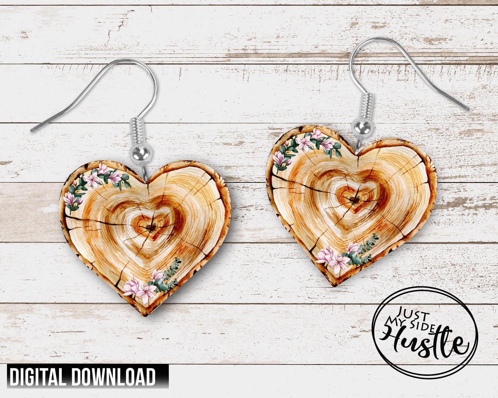 Heart Wood Slice Png wood Heart With Flowers Blank Template | Etsy