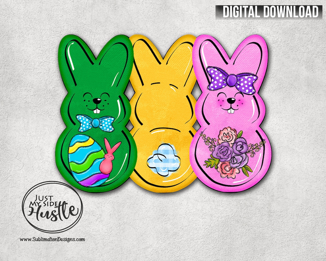 Easter Bunny Peep TRIO PNG for Sublimation Designs - Colorful Bunny ...