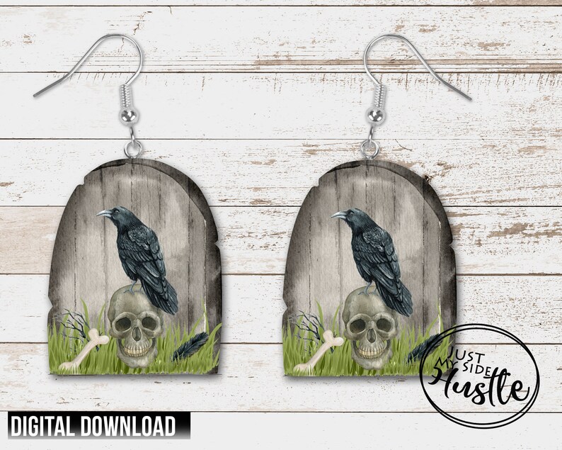 Skull and Raven Gravestone Hanger Template Halloween Bird - Etsy