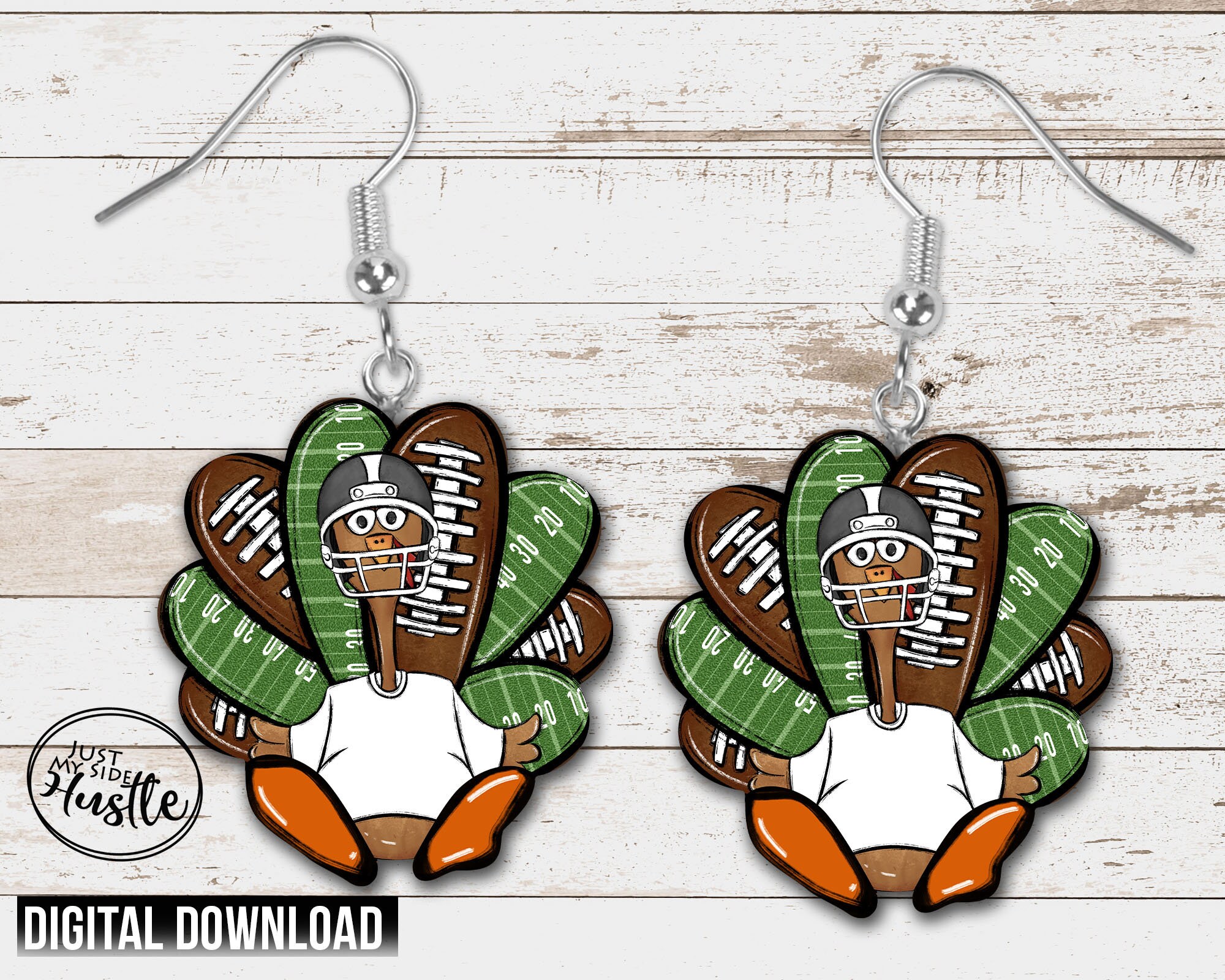 Hand Drawn Turkey Earring Template- Football Turkey Wreath Template ...