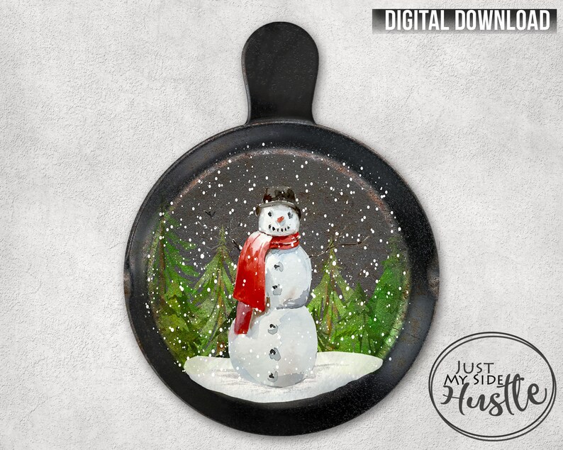 Snowman Cast Iron Skillet Png for Round Cutting Board Template | Etsy