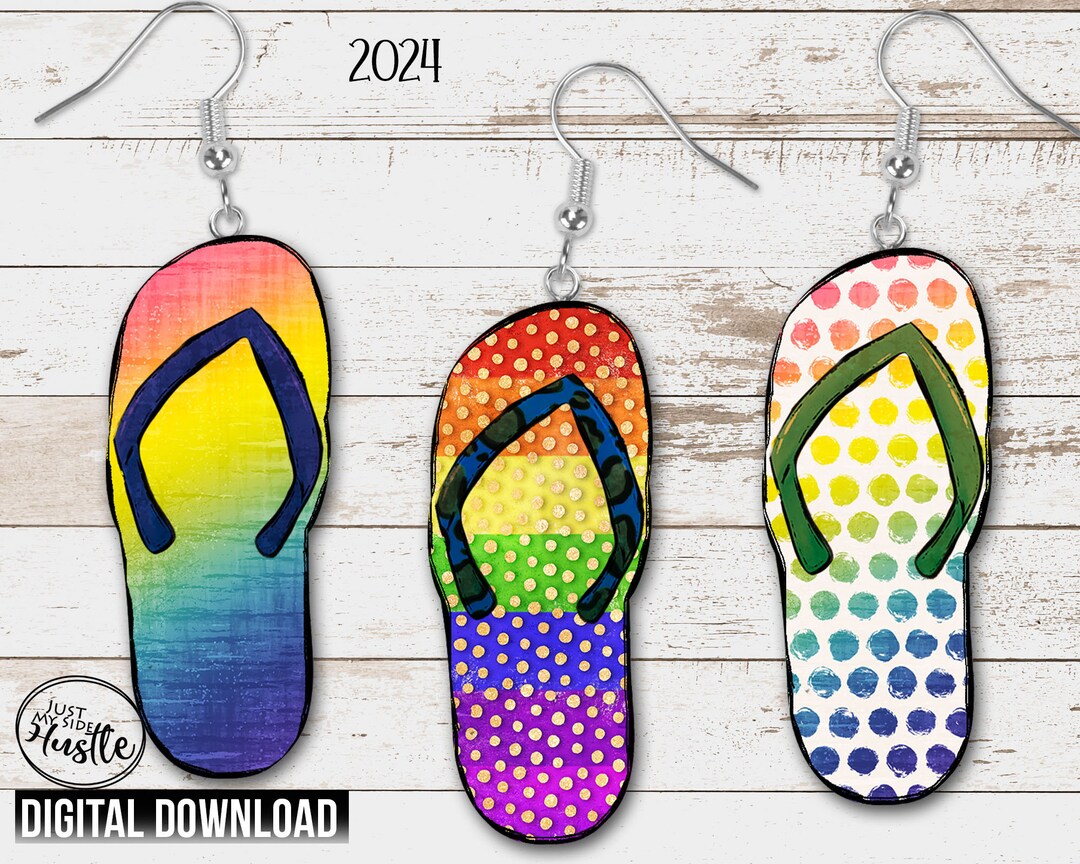 Rainbow Flip Flop Bundle Png Door Hanger Template Summer Sublimation ...