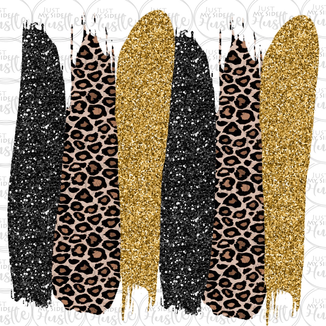 Leopard Brushstroke Sublimation Design black Gold Glitter Background ...
