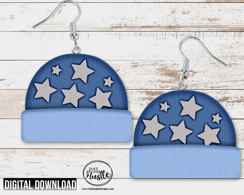 Blue Star Beanie Hat Png Gray Stars Beanie Hat Sublimation - Etsy