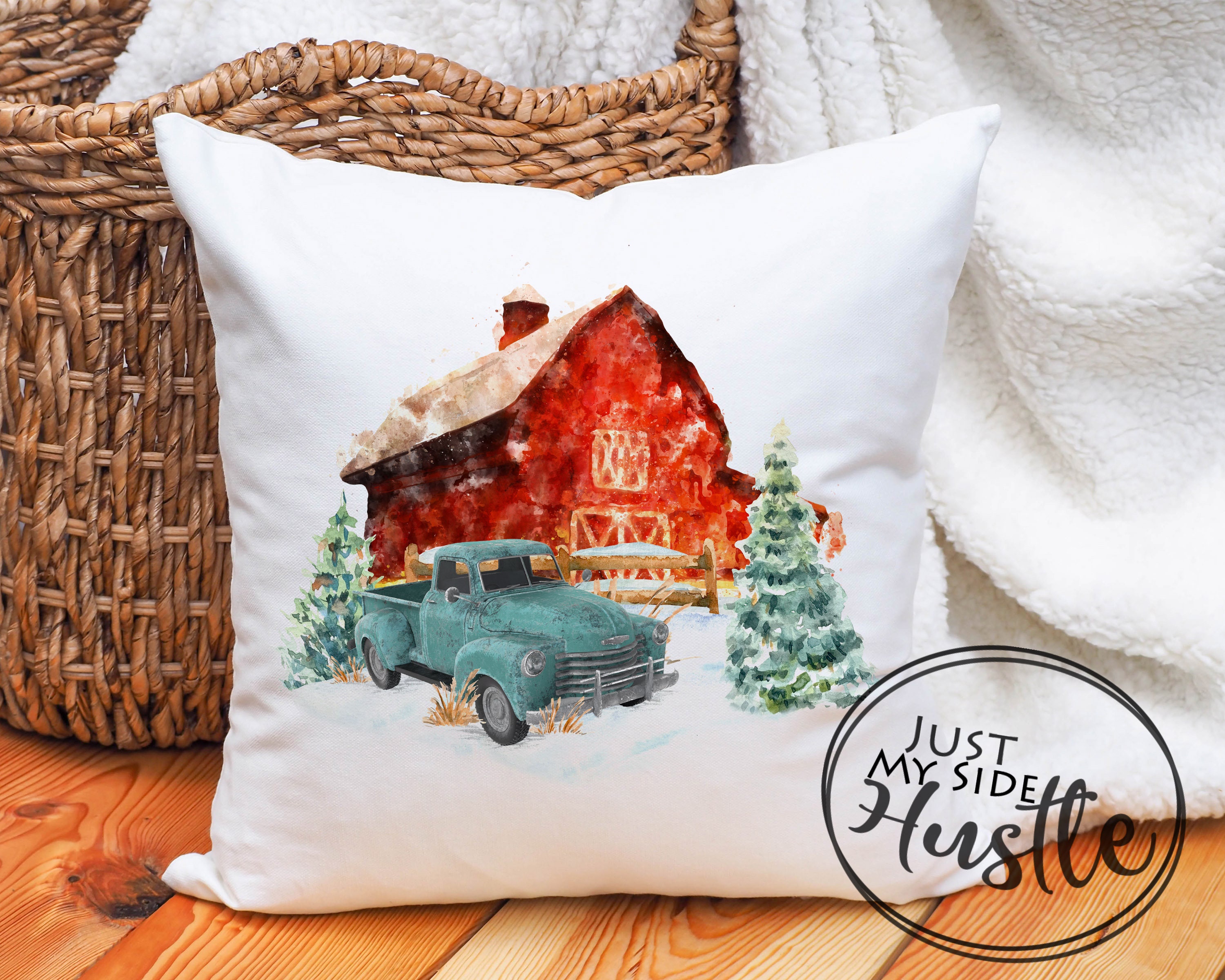 Farmhouse Red Barn With Old Truck Sublimation Designs Modern | Etsy