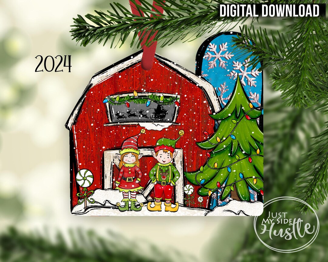 Christmas Barn With Silo and Elves Sublimation Designs Holiday Barn ...